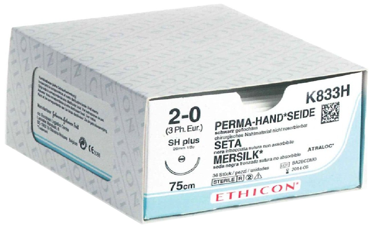 Silk suture 3-0, EH7345H, FS-2 needle, 45 cm black - Suture Online Silk suture 3-0, EH7345H, FS-2 needle, 45 cm black - Suture Online